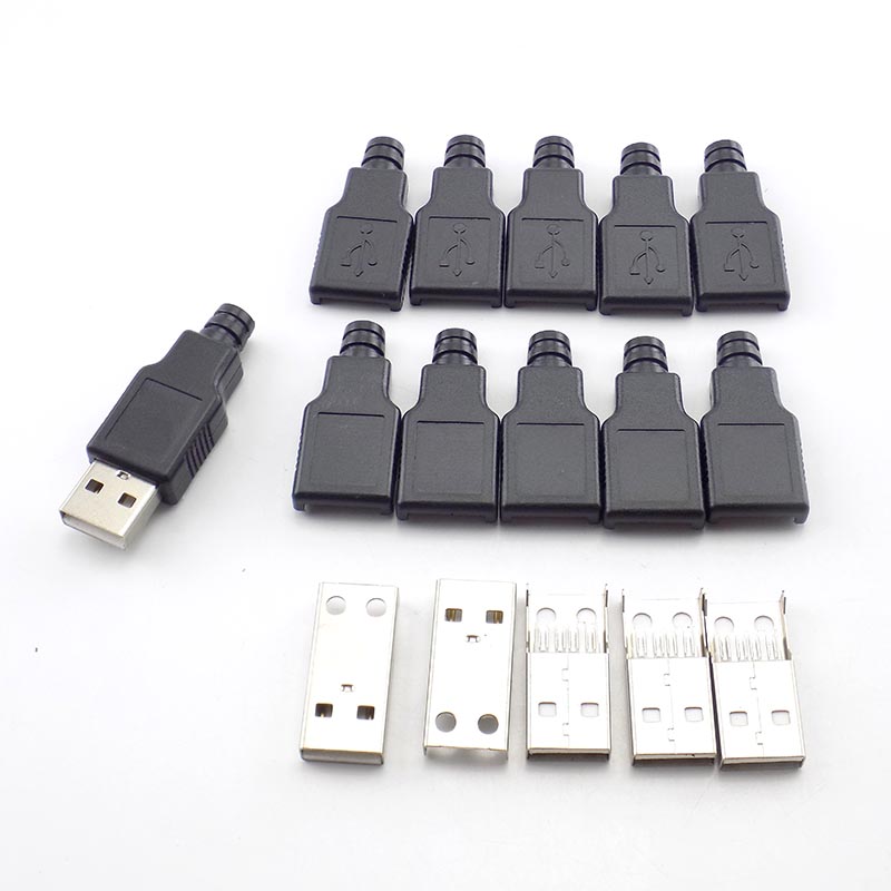 10pcs Type A Male USB Connectors 4 Pin Plug With Black Plastic Cover ...