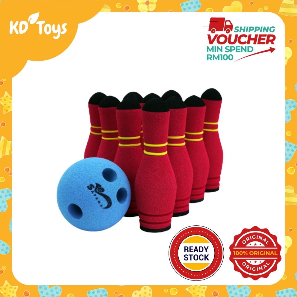 SAFSOF ORIGINAL MINI BOWLING SET 10 PINS KIDS SOFT RUBBER FOAM SET ...