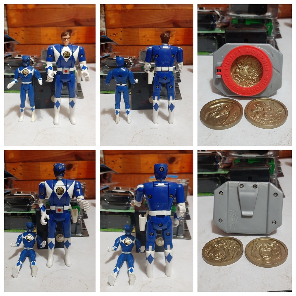 BANDAI 1993 Mighty Morphin Power Rangers BLUE RANGER Flip Head Preloved ...