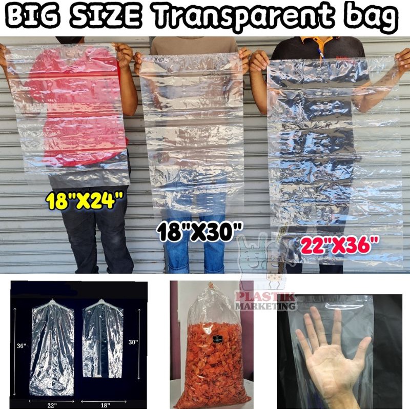 Extra Big Transparent Plastic Bag/Beg Plastik Besar Berkilat/透明平口大纸袋 ...