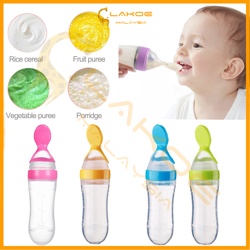 lakoe Baby fruit rice paste bottle kids infant silicone squeeze ...