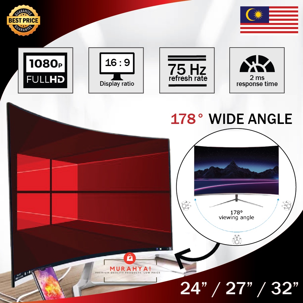 Monitor LED Curved FHD 22" 24" 27" 32" 34" inch AMD FreeSync Super ...
