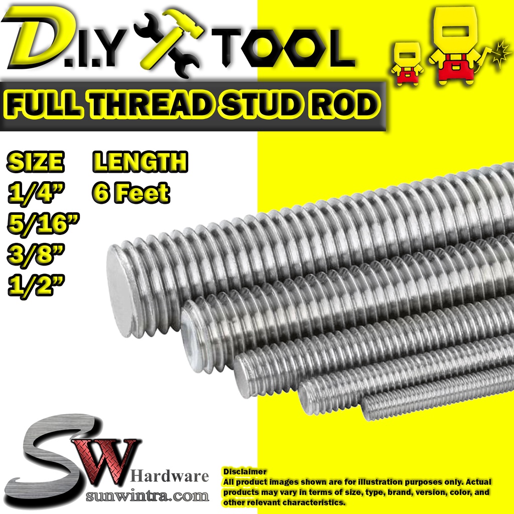 [SW Hardware] Galvanized Zinc Plated Metal Stud Rod Mild Steel x 6 Feet ...