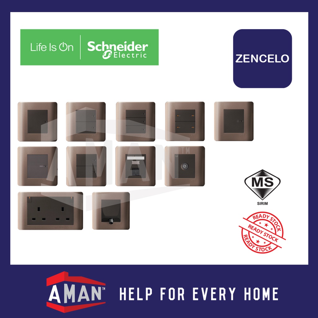 Schneider Zencelo Series Silver Bronze Switches Socket 13A 20A Double ...