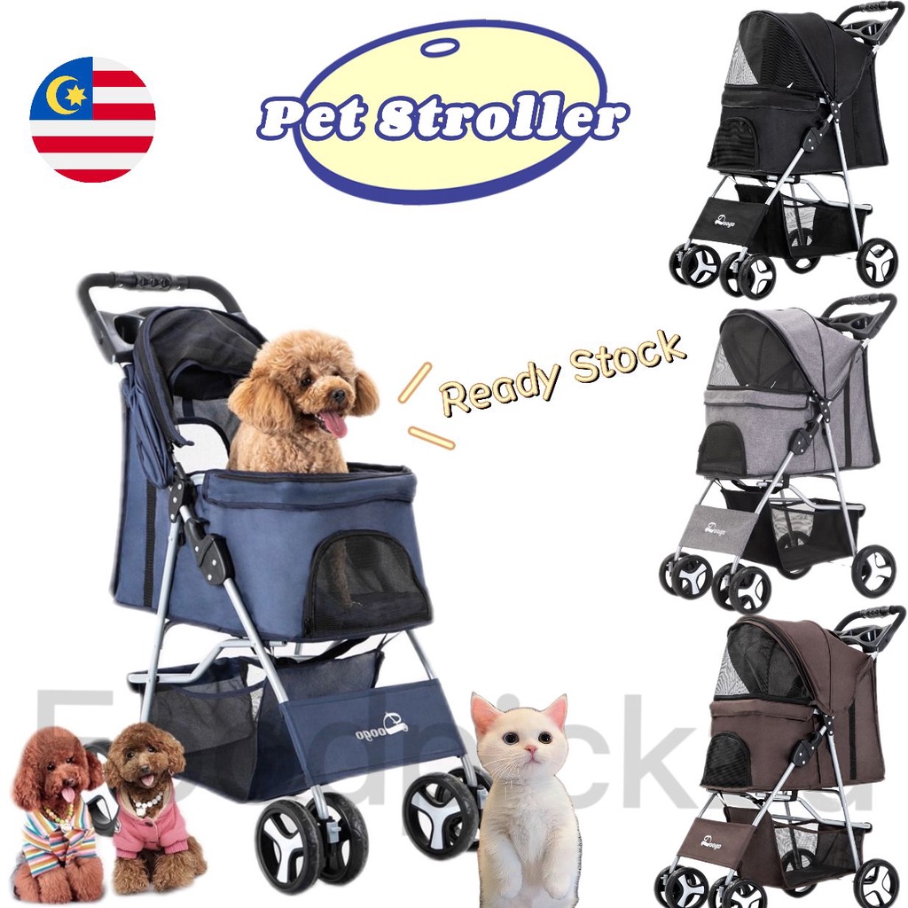[FREE RAIN COVER] FOLDABLE Pet Stroller Carrier Cat /Dog Trolley 4 ...
