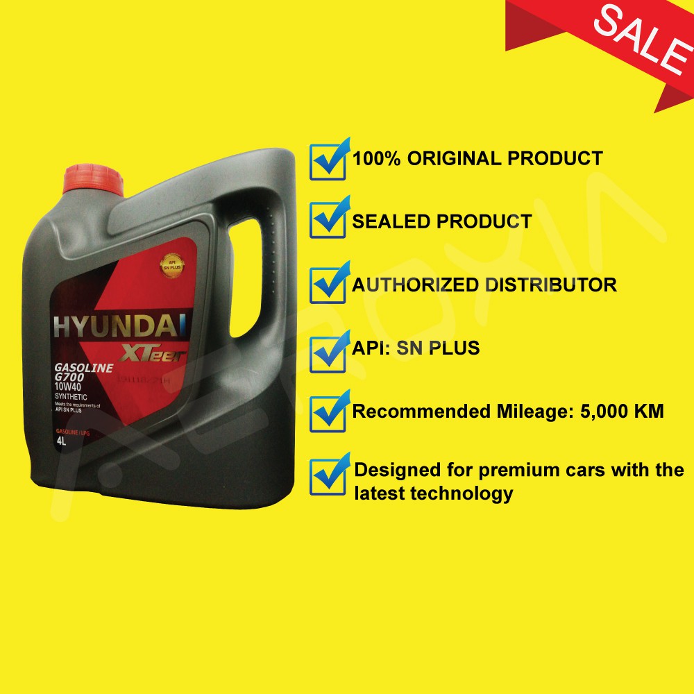HYUNDAI XTEER GASOLINE G700 10W40 API SN PLUS SEMI SYNTHETIC 4L ...