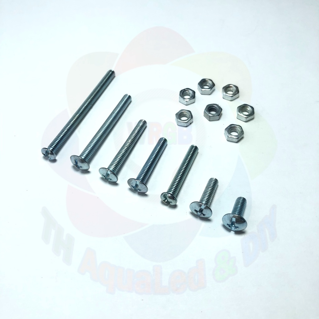 Set of 4mm round head cross groove screws with nuts of many sizes ...