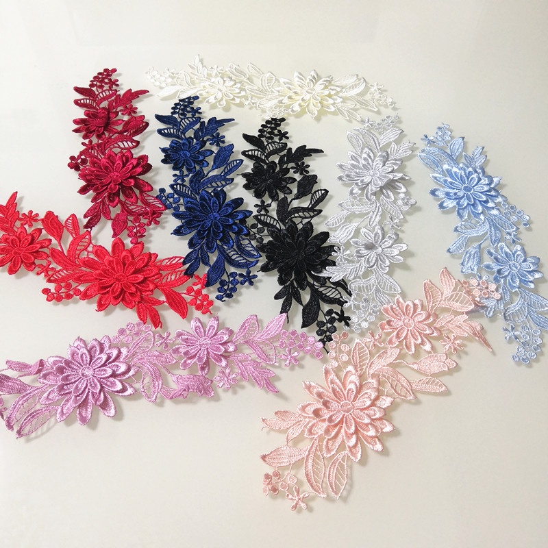 1 Pair Flower Embroidery Lace Applique Patch For DIY Wedding Dress ...