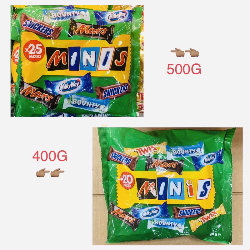 CHOCOLATE Bounty Snickers Mars Milkway MINIS 25x MIXED 500g | Shopee ...