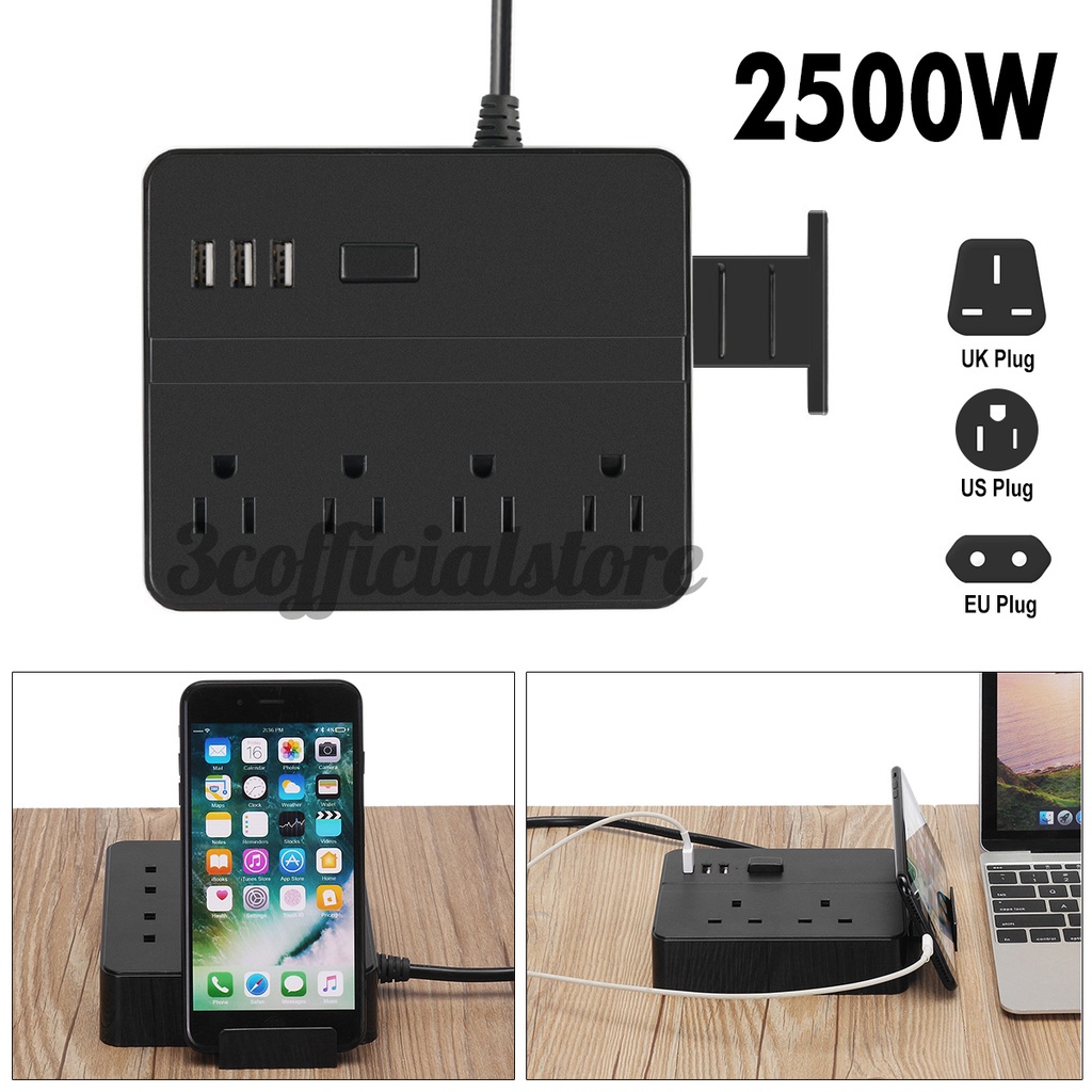 Black 100 - 250V 10A AC Power Outlet with USB Charging Port Double ...