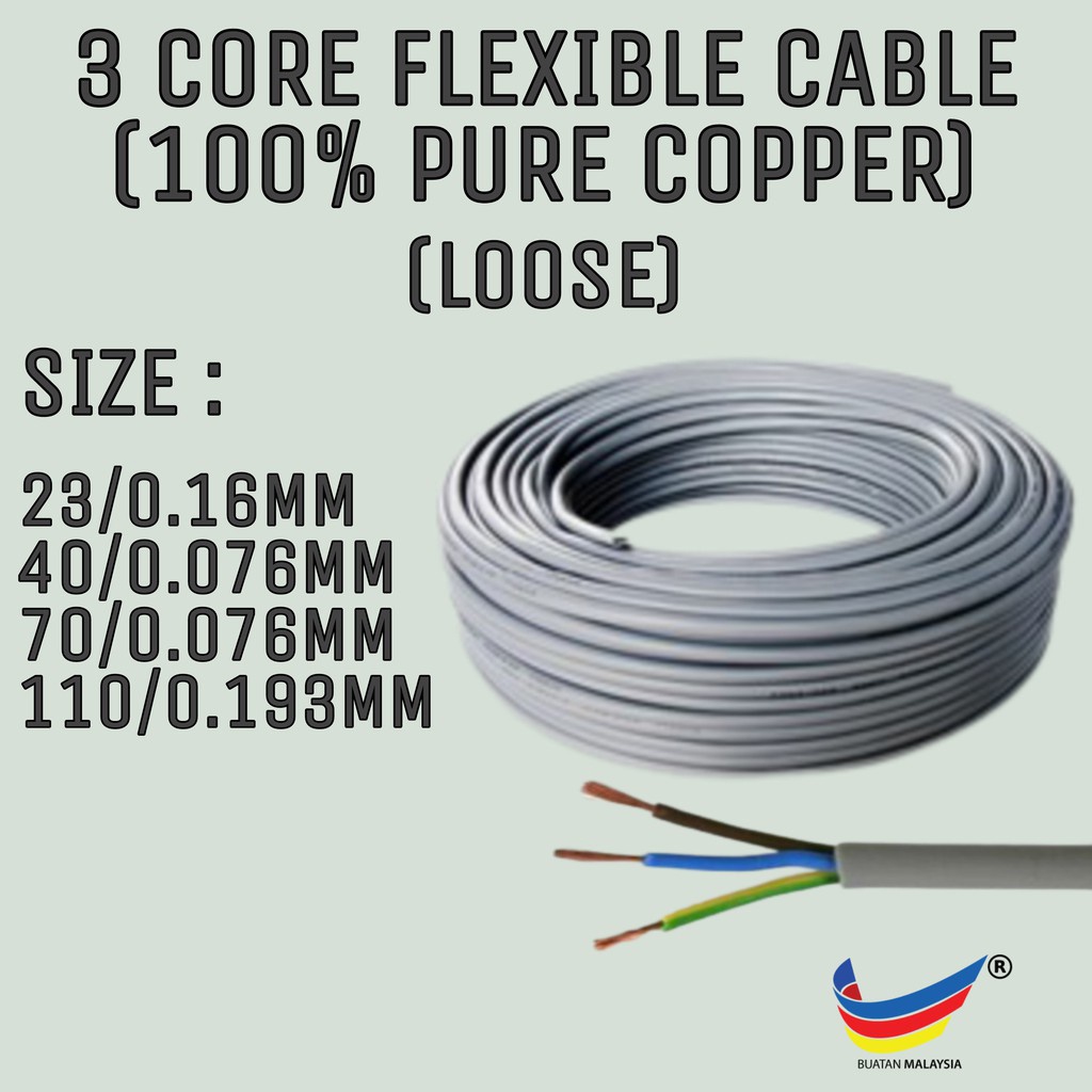 [SELL BY FT]【100% PURE COPPER】3 CORE Wire PVC Insulated Flexible Cable ...