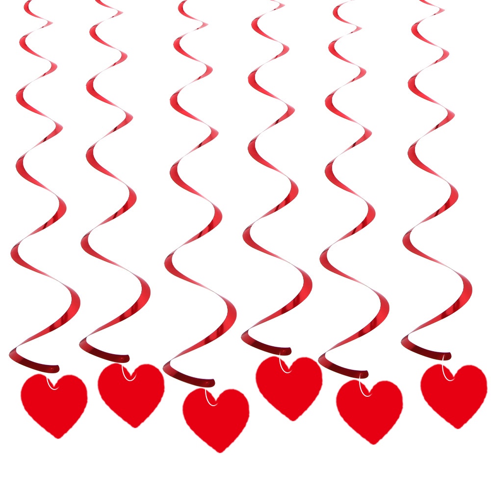 6/12pcs Red Heart Spiral Hanging Decorations, Paper Heart Swirls for ...