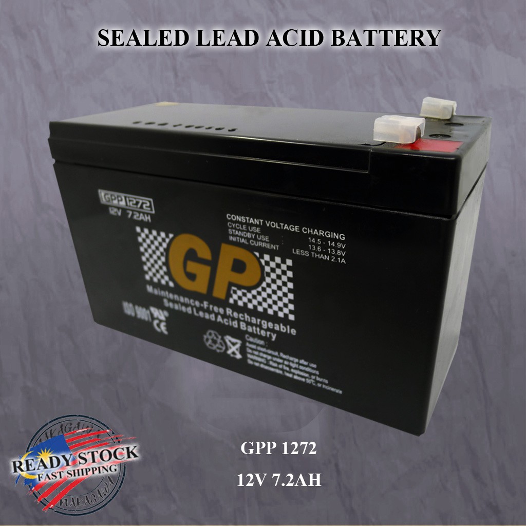 GP 12V 7.2AH RECHARGEABLE SEALED LEAD ACID BATTERY GPP 1272 | Shopee ...