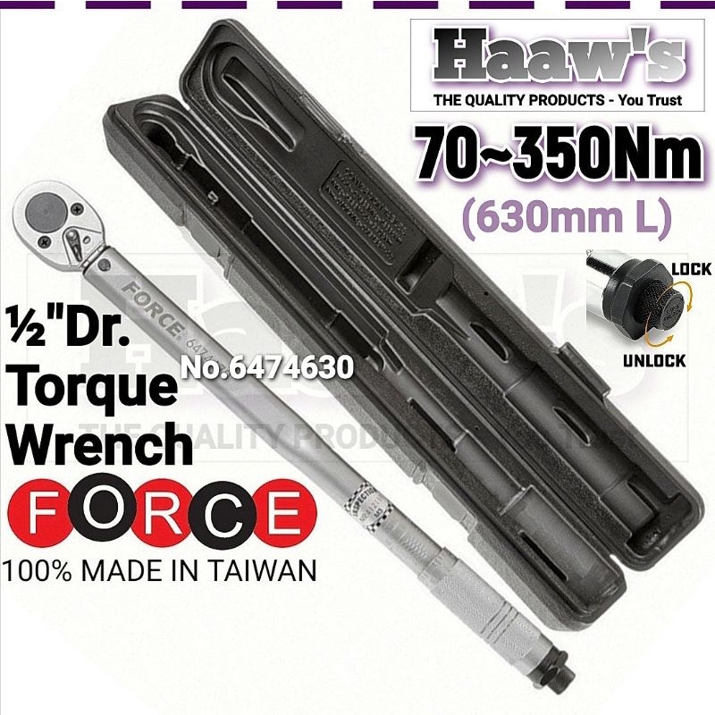 100% MADE IN TAIWAN - 70~350Nm 630mmL TORQUE WRENCH - FORCE BRAND - No.6474630 | Shopee Malaysia