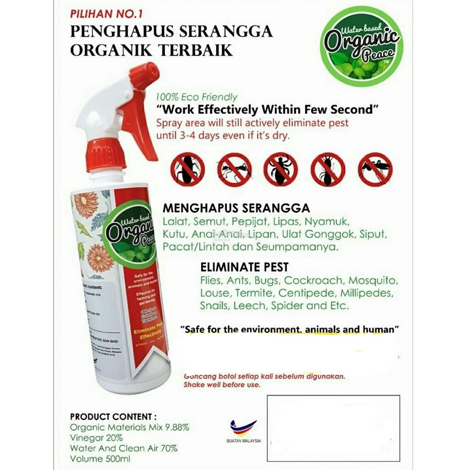 Organic Peace / Organic Rid Water Based Insect Repellent Spray Semut ...