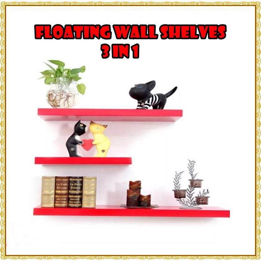 Floating Wall Shelves Rack Wall Deco 3 In 1 / Rak Dinding Terapung Rak ...