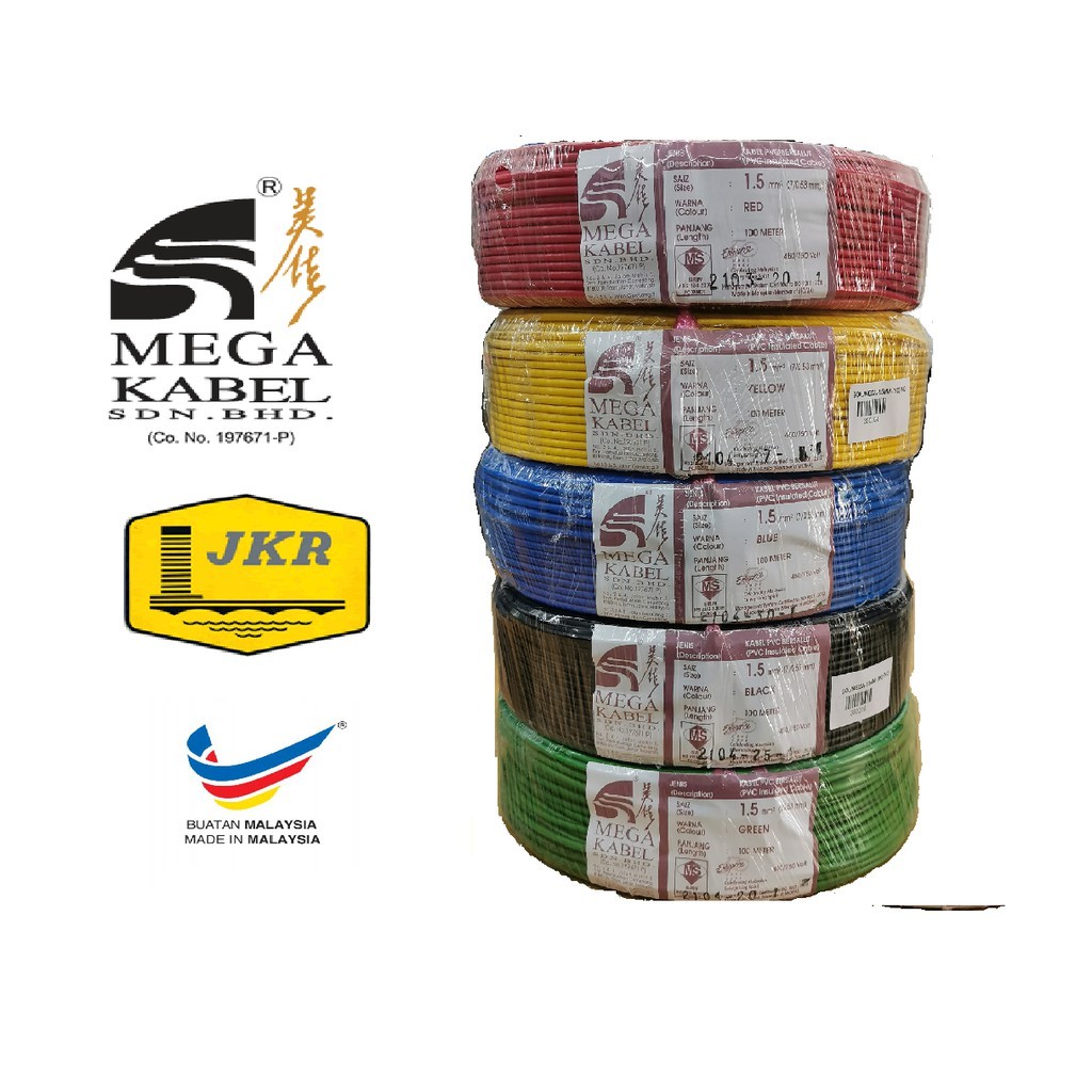 1 Meter MEGA KABEL 1.5mm PVC INSULATED CABLE 100% PURE COPPER(SIRIM ...