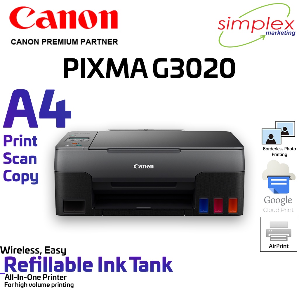 Canon PIXMA G3020 Ink Efficient G Series Printer (Pre-Order) | Shopee ...