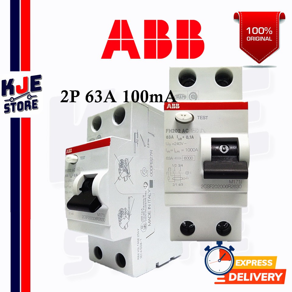 ABB ELCB/RCCB FH202 2P 63A 100mA [FH202-63-0.1] [2CSF202006R2630] [Ready stock] | Shopee Malaysia