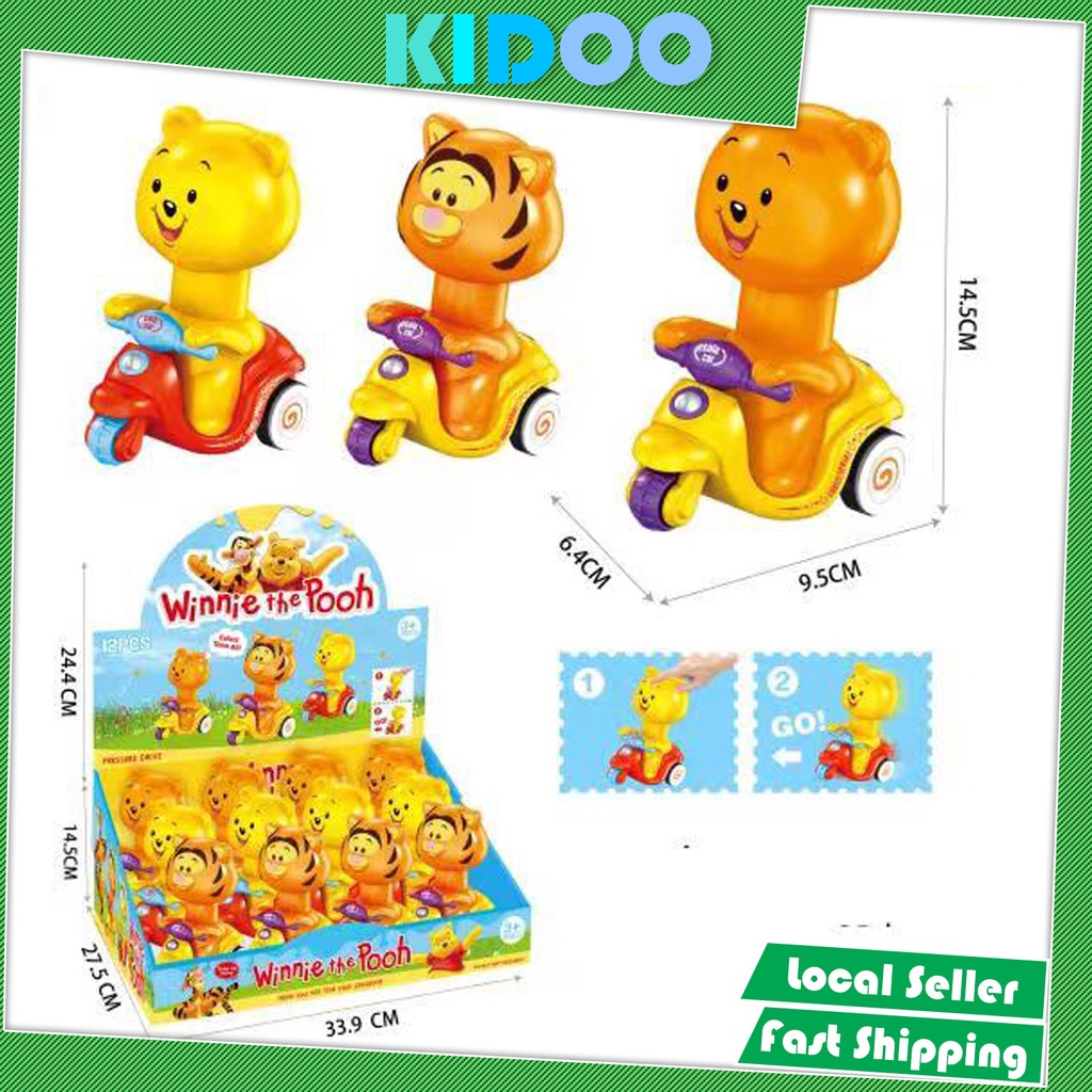 Kidoo Cute Pooh Bear Wind Up for Kids Mainan Budak Motor Press And Go ...