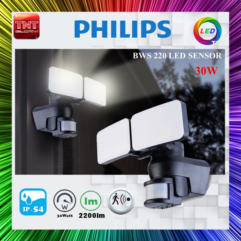 PHILIPS BWS220 SMARTBRIGHT LED PIR MOTION SENSOR TWIN SPOT LED SECURITY ...