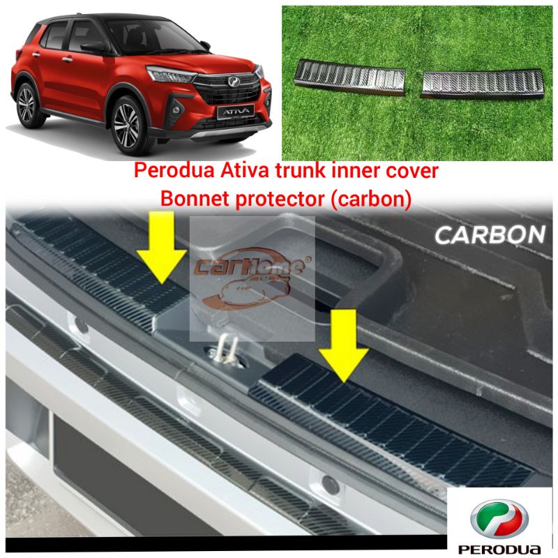 Perodua Ativa rear inner bonnet cover *carbon & chrome* stainless steel ...
