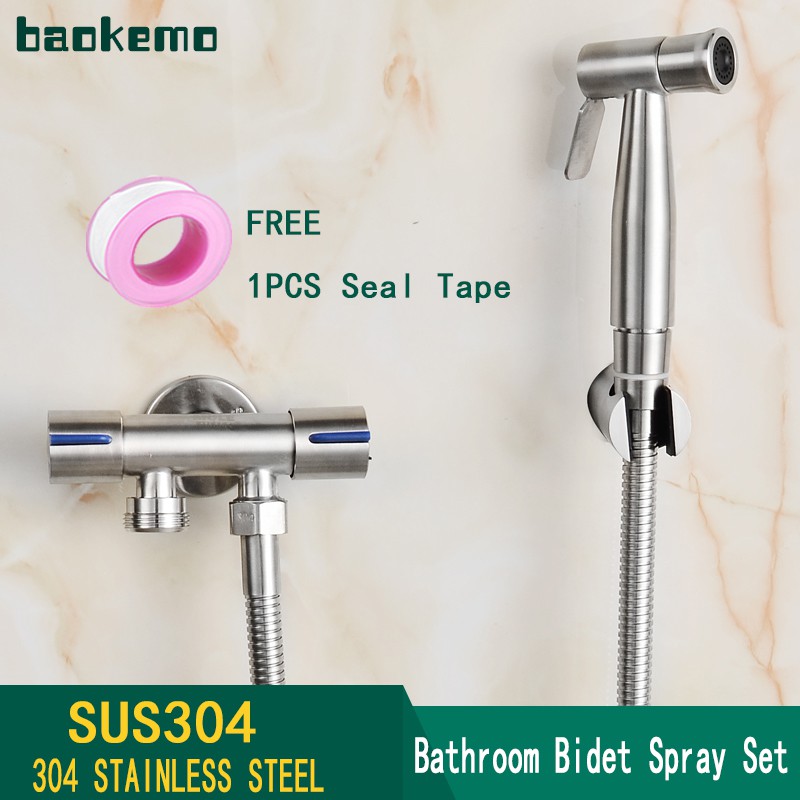 Double faucet angle valve + stainless steel bidet + 1.5 m hose + wall ...
