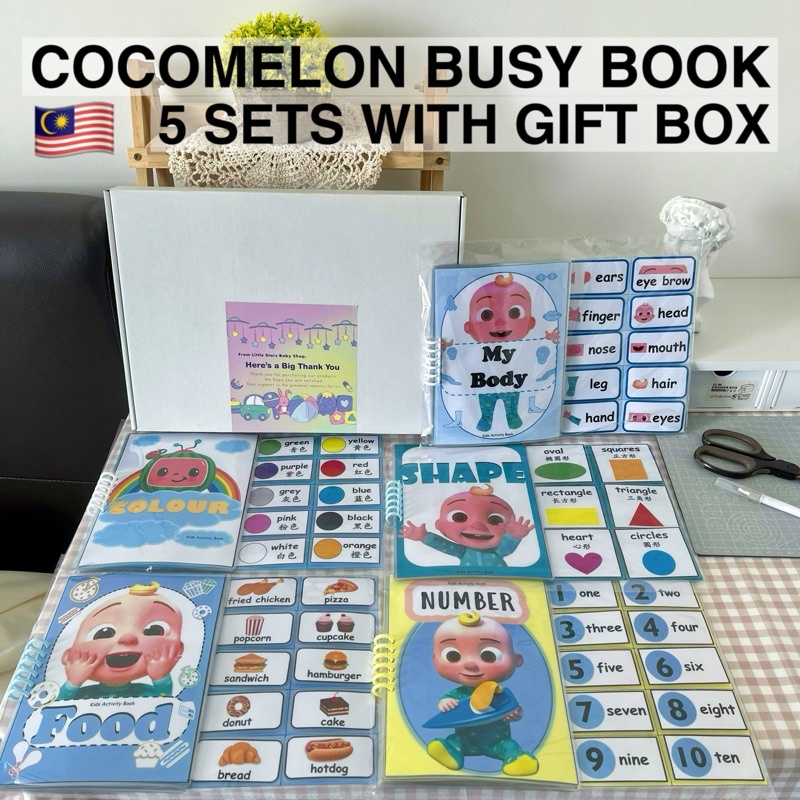 🇲🇾Cocomelon Busy Books Body Number Shape Food Colour Gift Box Cocomelon ...