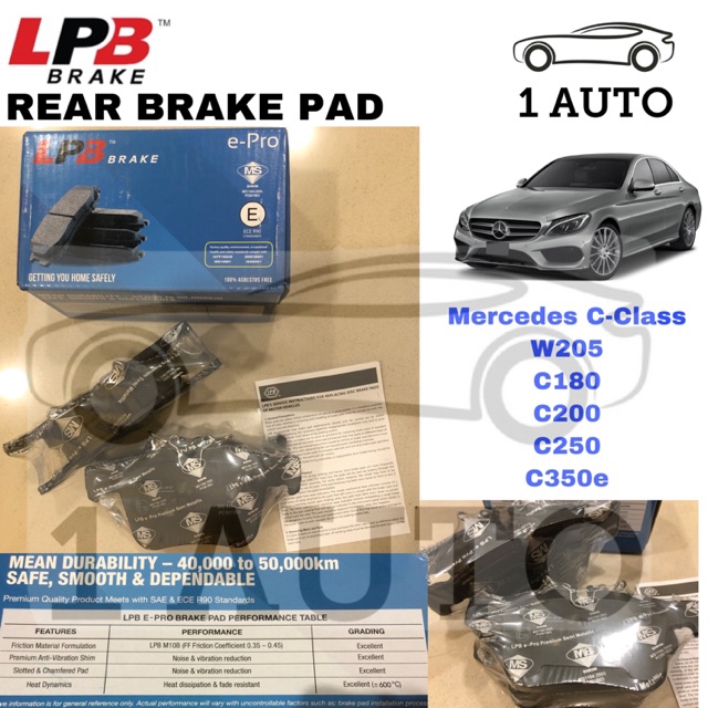 LPB E-PRO SEMI METALLIC REAR BELAKANG BRAKE PAD MERCEDES W205 C180 C200 ...