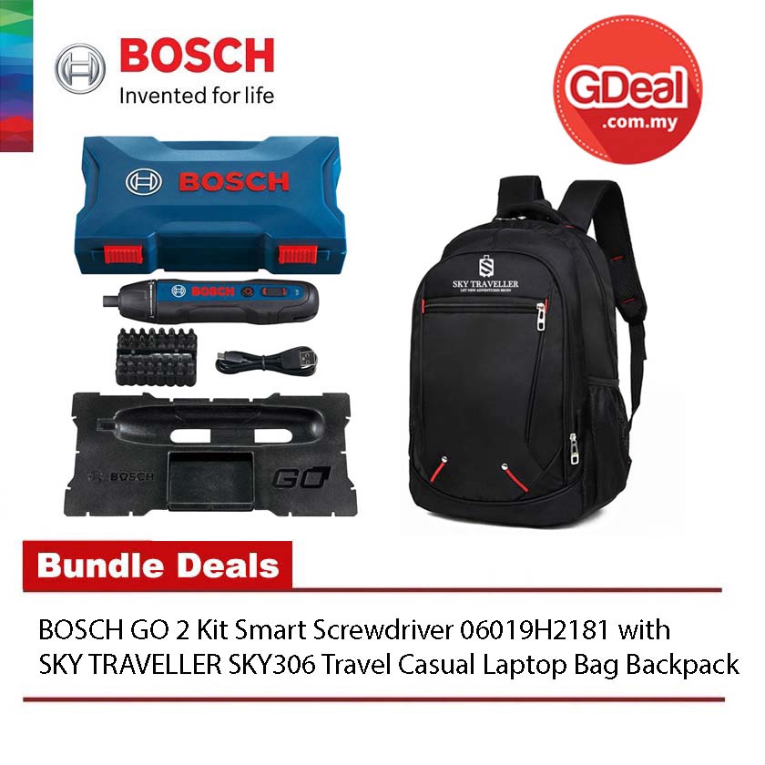 BOSCH GO 2 Kit Smart Screwdriver- 06019H2181 + Travel Laptop Backpack ...