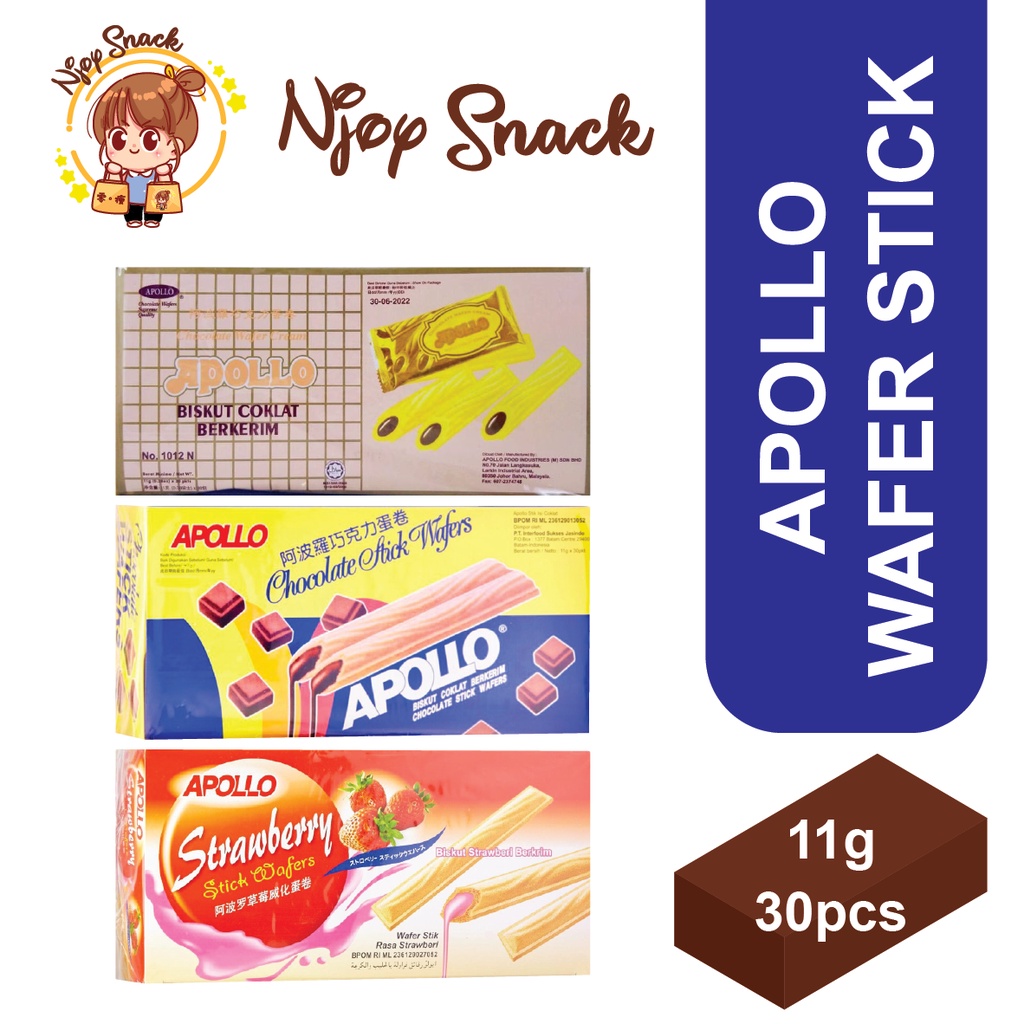 11g x 30’s APOLLO WAFER STICK (CHOCOLATE CREAM / CHOCOLATE STICK / STRAWBERRY STICK) | Shopee ...