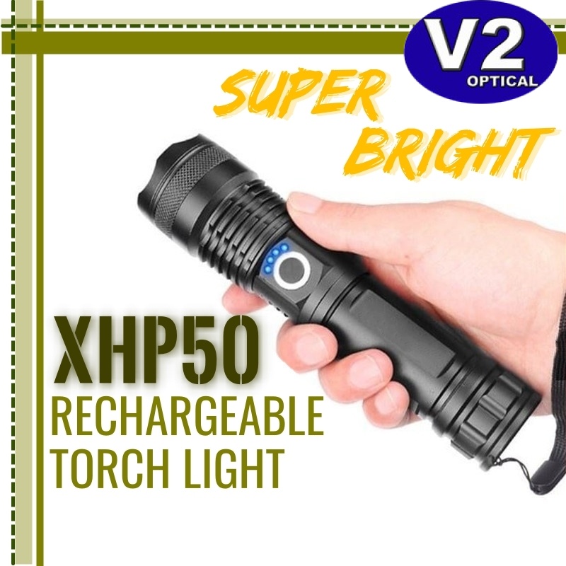 P50 50000 LUMENS High Powerful LED Flashlight USB Rechargeable Torch XHP50 Waterproof Zoomable ...