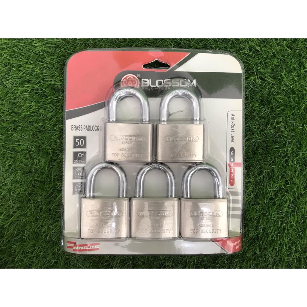 BLOSSOM BRASS PADLOCK 50mm x 5 pcs Set ANTI CUT /HEAVY DUTY SECURE ...