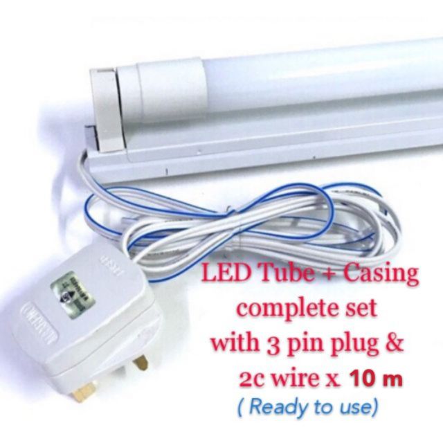 LED Tube + casing complete set with 3pin plug & 2c wire x 10meter ...