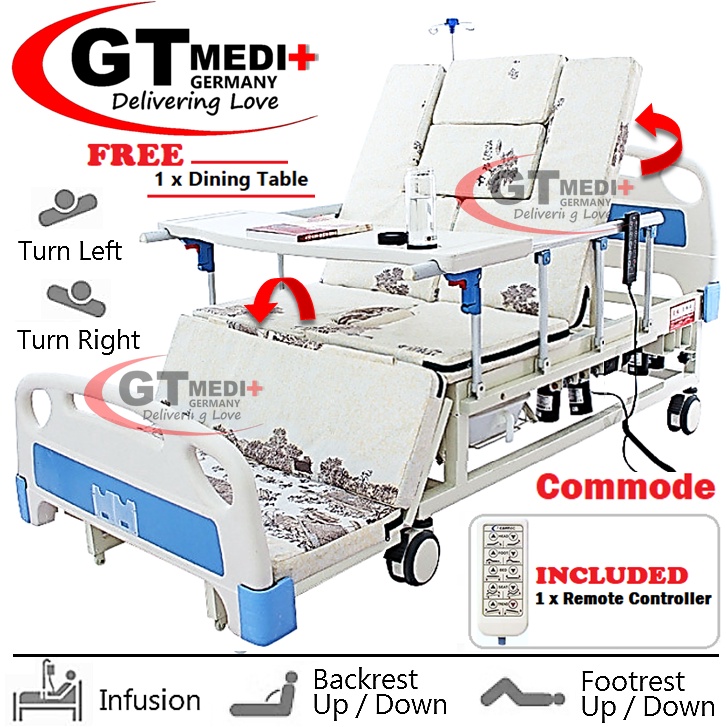 EB-01 GT MEDIT GERMANY Double Crank Remote Control Electric Hospital Nursing Bed Mattress ...