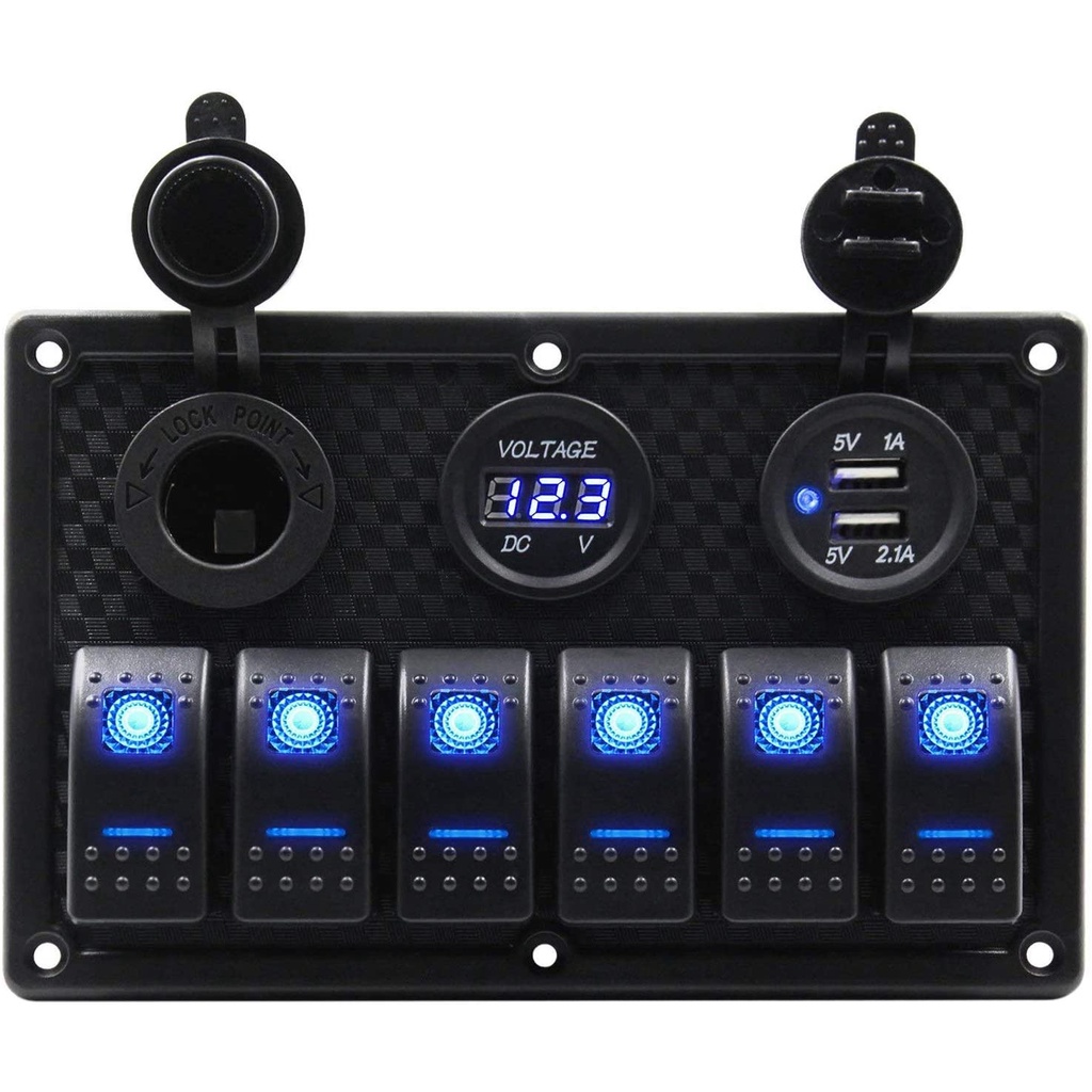 6 Gang Waterproof Rocker Switch Panel with DC 5V 3.1A Dual USB Charger ...