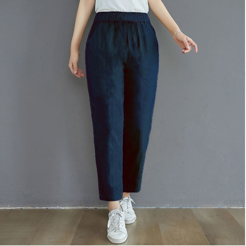 Plus Size S-5XL Women's Elastic Waist Casual Spring Summer Pants Solid ...