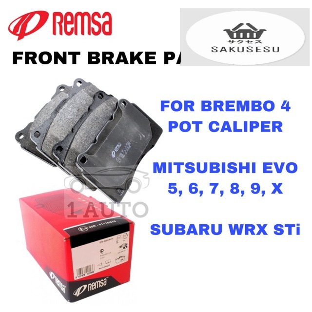 REMSA SPAIN FRONT BRAKE PAD 4 POT BREMBO CALIPER MITSUBISHI EVO 5, 6, 7 ...