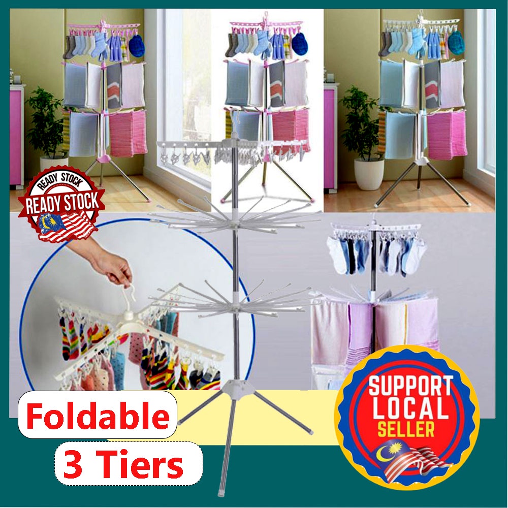 🔥3 TIERS FOLDABLE DRYING CLOTHES STAND🔥 Easy Assemble Boleh Lipat ...