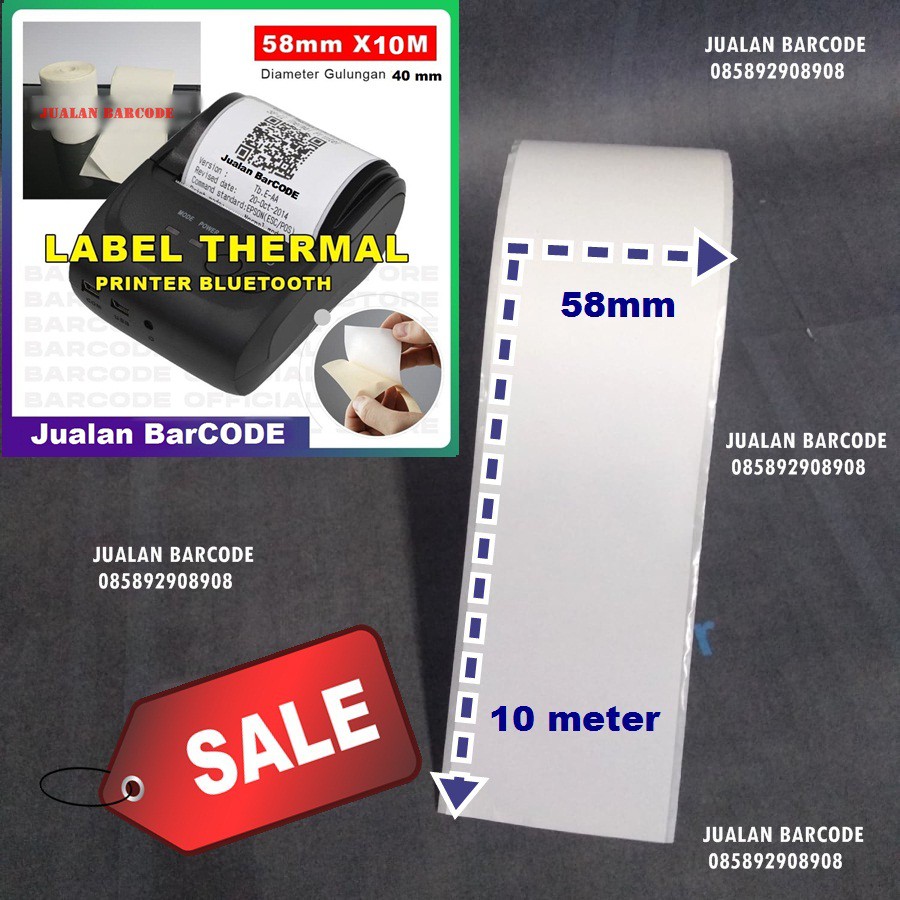 Label STICKER 58x10M METER POS THERMAL PRINTER 58MM X 10 M CONTINUES ...