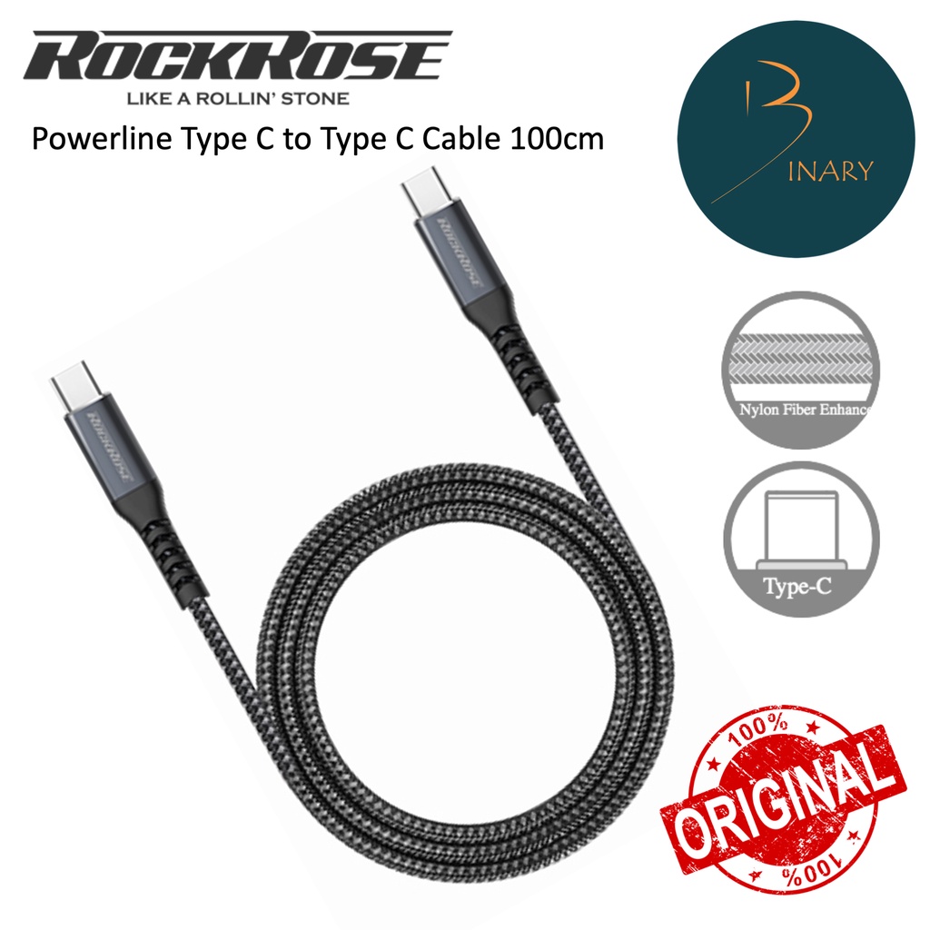 Rockrose Powerline CC1 Kevlar Fiber Type-C to Type-C Cable - Midnight ...