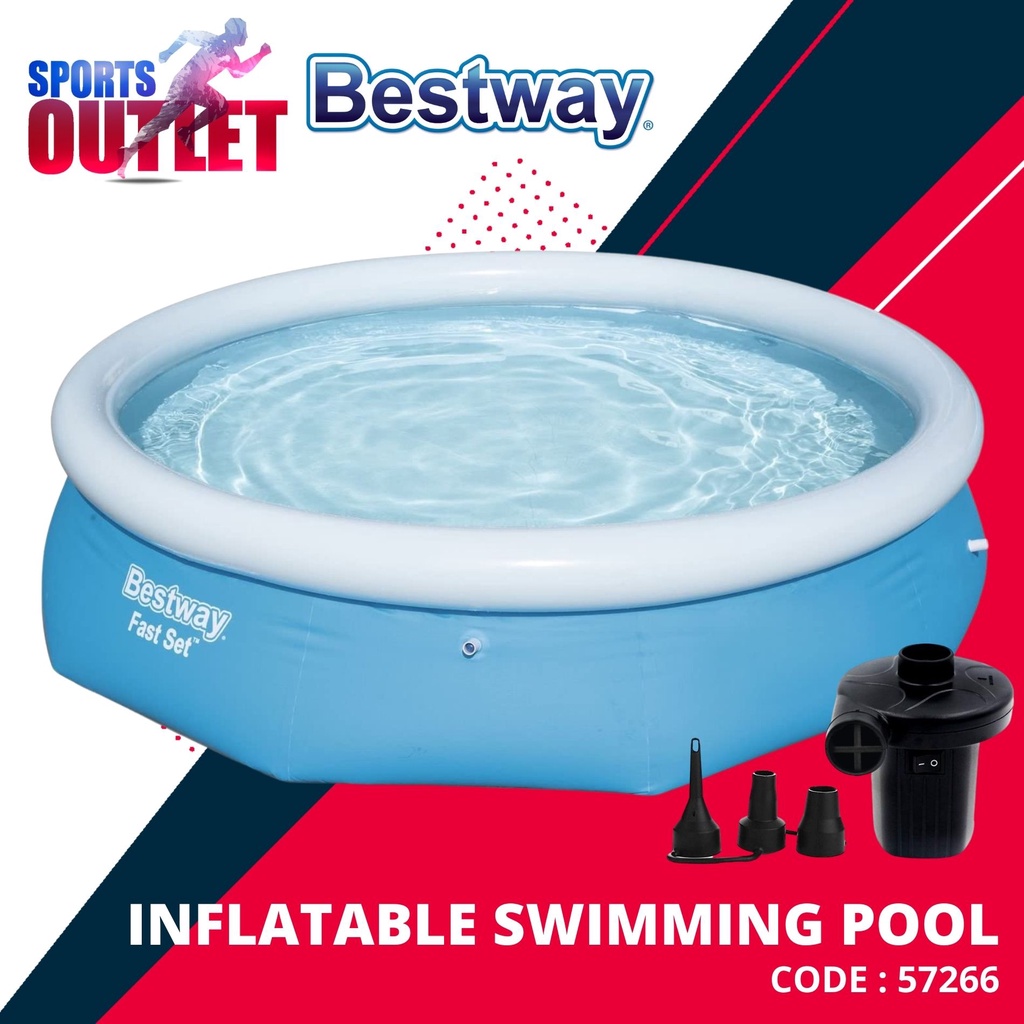 BESTWAY Pool 57266 10' Inflatable Swimming Pool for Family Combo ...