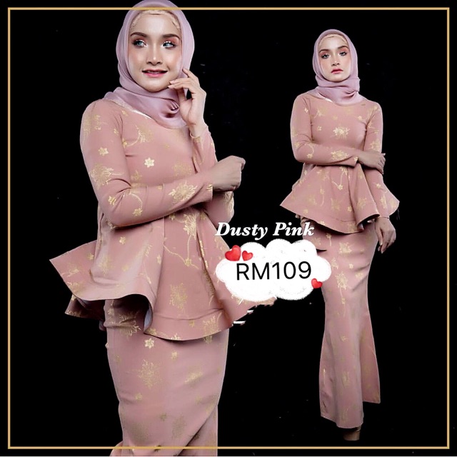 Baju raya 2018 Gold doll peplum kurung(dusty pink) | Shopee Malaysia