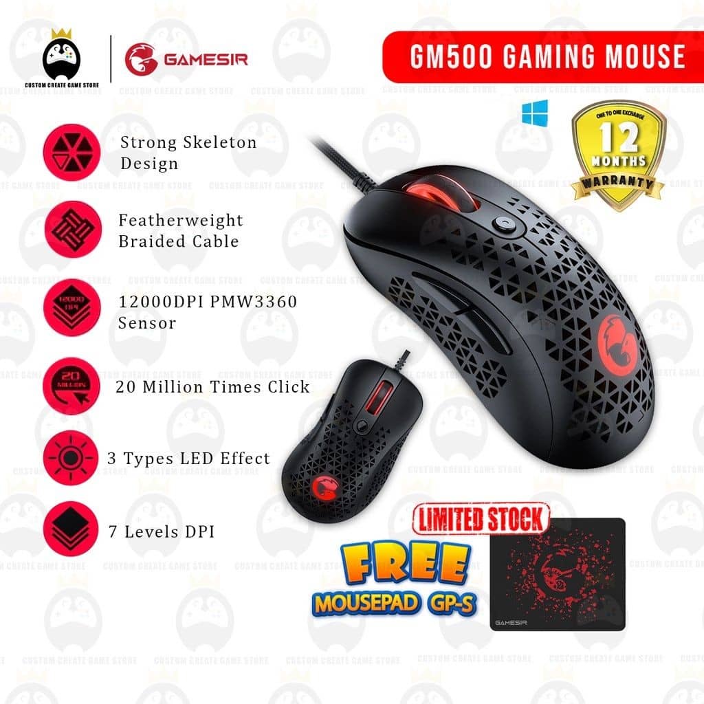 GameSir GM500 Gaming Mouse Ultra-lightweight Wired Game Mouse with 12000 DPI Hollow-carved ...