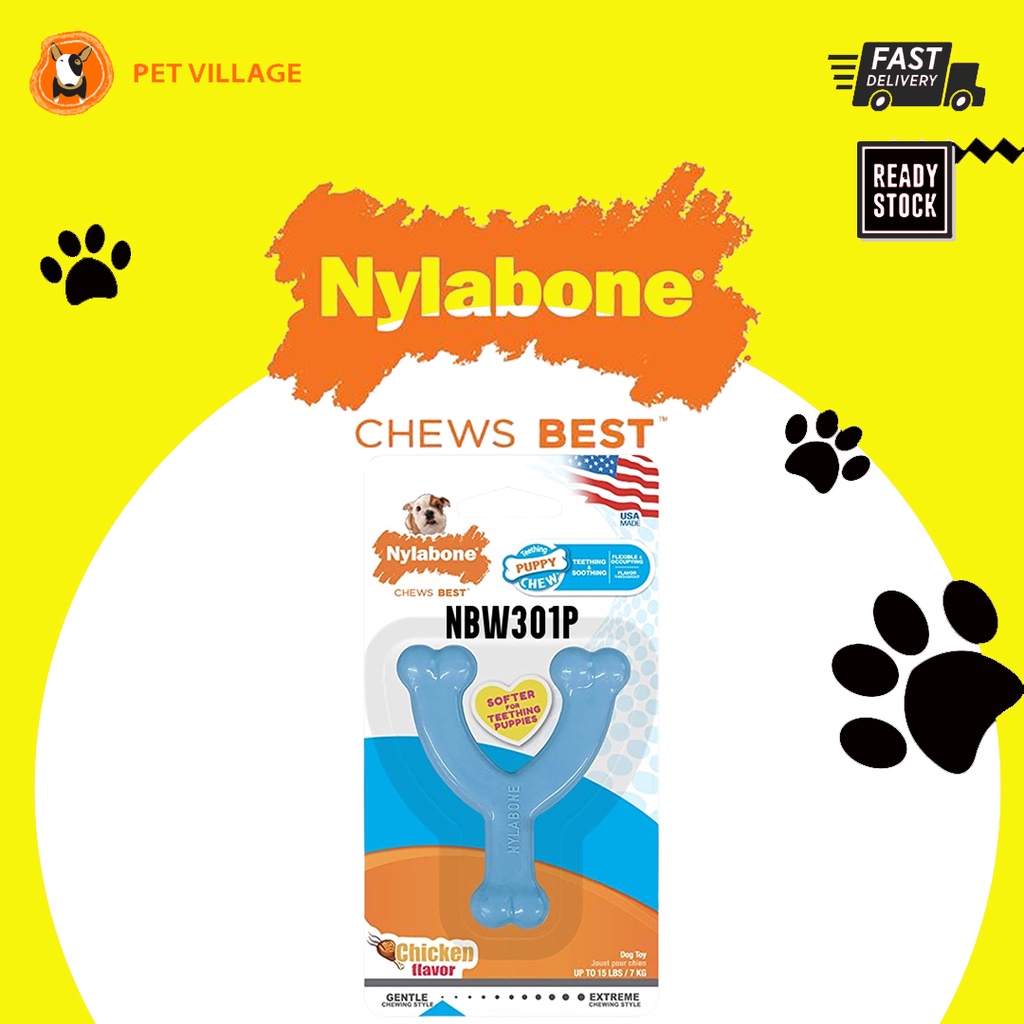 PROMO NYLABONE Teething Puppy Chew Blue Wishbone Petite Chicken Flavour ...