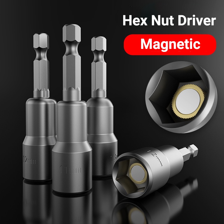 Magnetic Hex Power Nut Driver Set, 1/4" Hex Head Drill Bit Set Metric CR-V Steel Quick Change ...