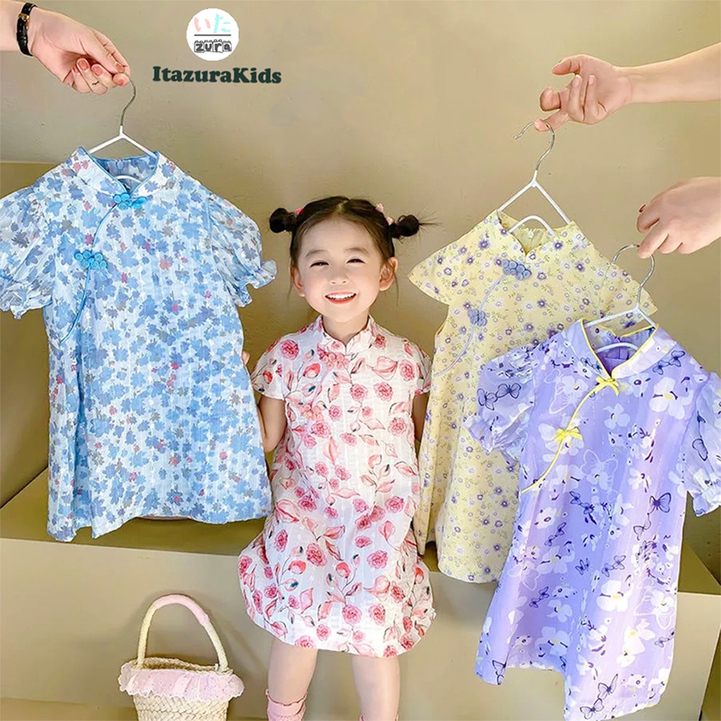 CHILDREN CHEONG SAM CHIFFON WITH FLOWER DESIGN DRESS CARTOON CUTE SWEET ...
