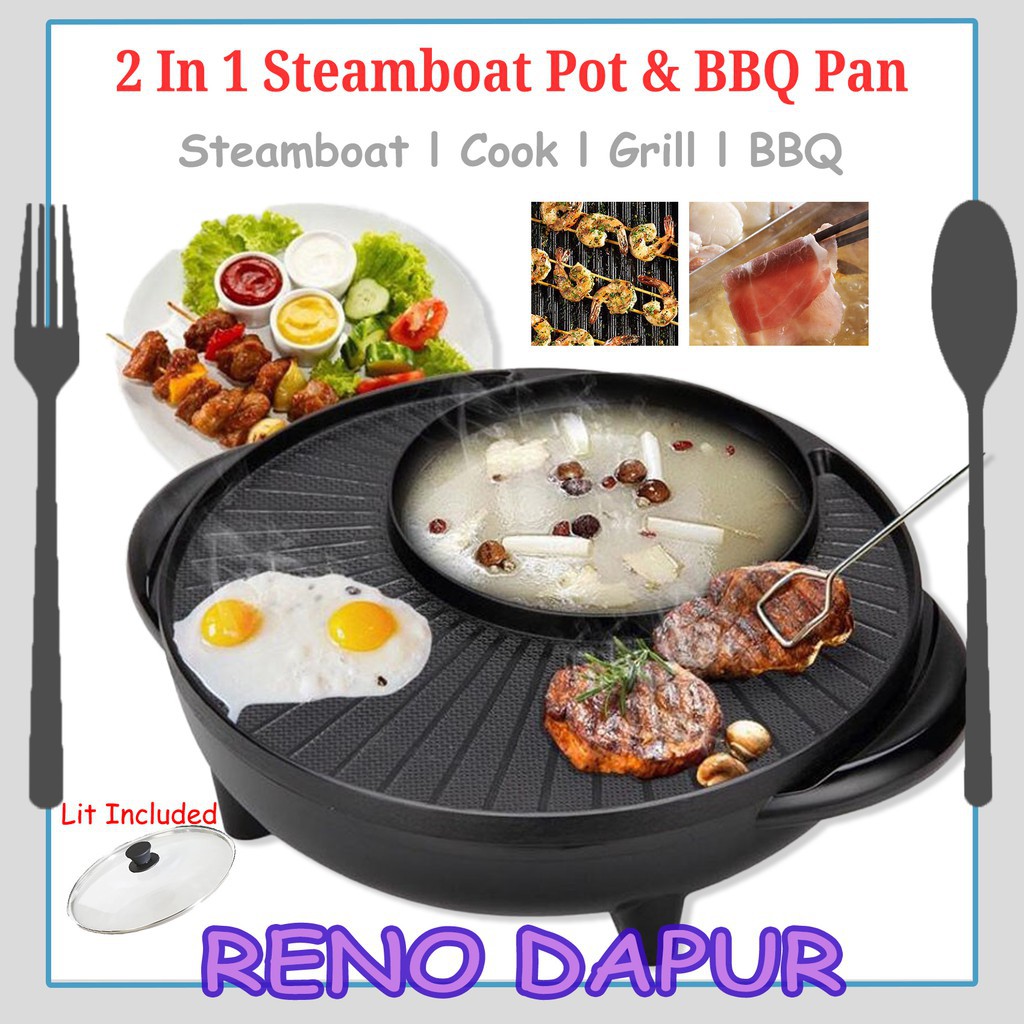 RENODAPUR 2 IN 1 HOTPOT / STEAMBOAT & GRILL PAN ELECTRIC MULTI-FUNCTION ...
