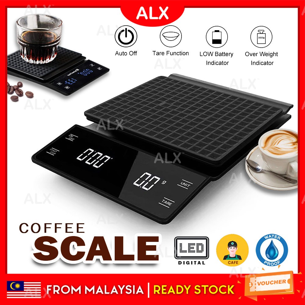 ALX Coffee Digital Weight Scale 0.1g-3kg Accuracy Timer Coffee Drip ...