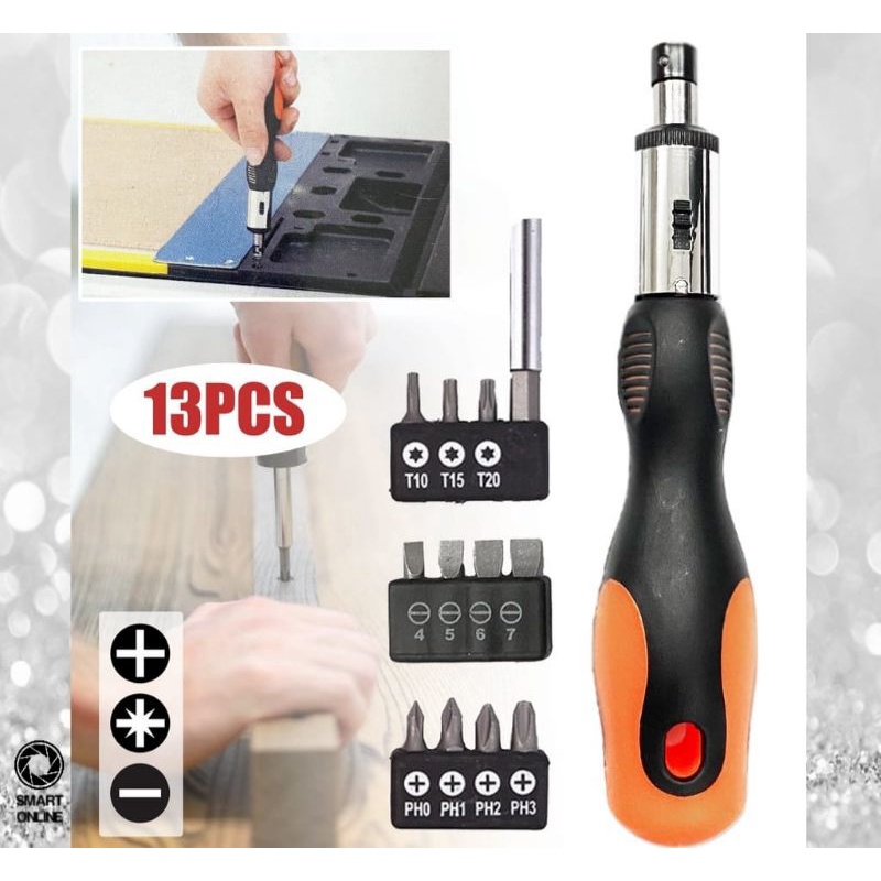 13 IN 1 RATCHET SCREWDRIVER SET PRECISION HANDLE SCREWDRIVER HAND TOOL SCREW BIT DRIVER RATCHET ...